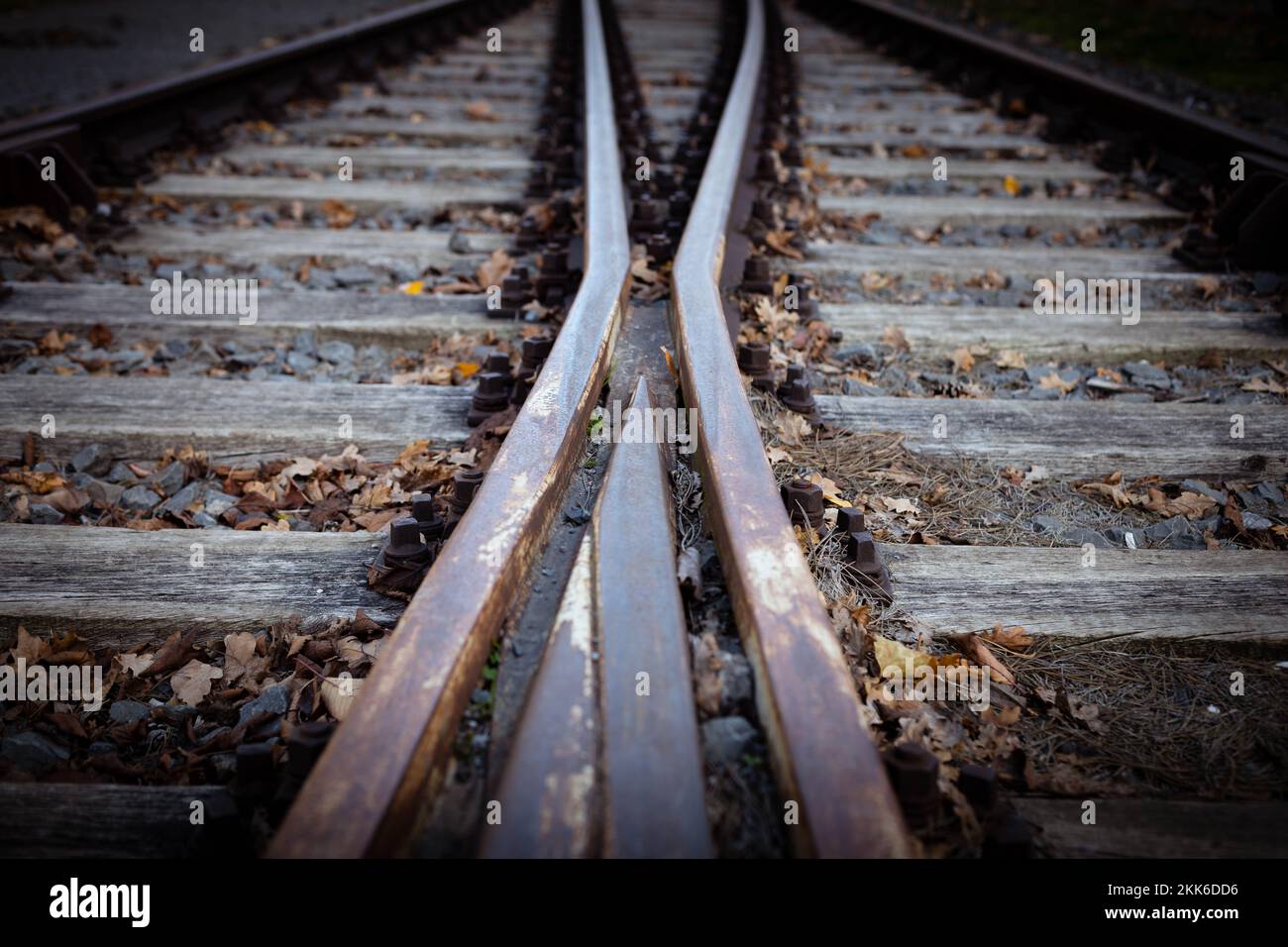 closeup of a railway track switch Stock Photo - Alamy