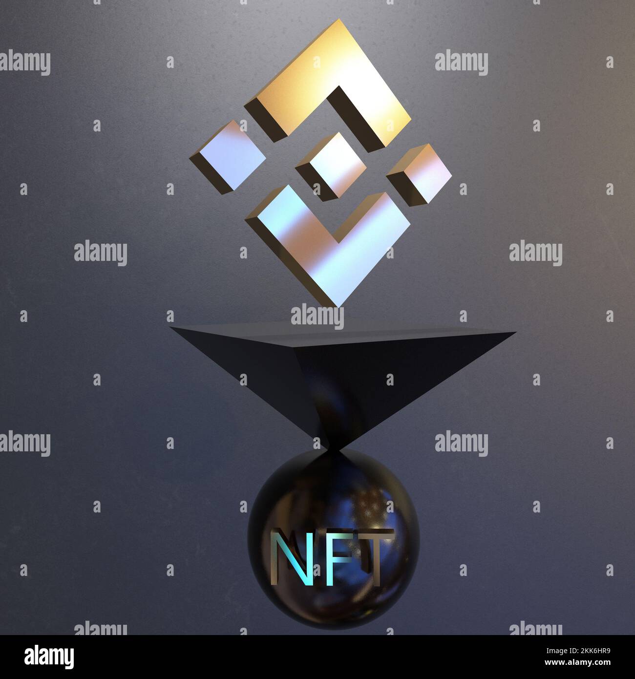 Binance cryptocurrency icon. A golden 3D Binance symbol on a black ...