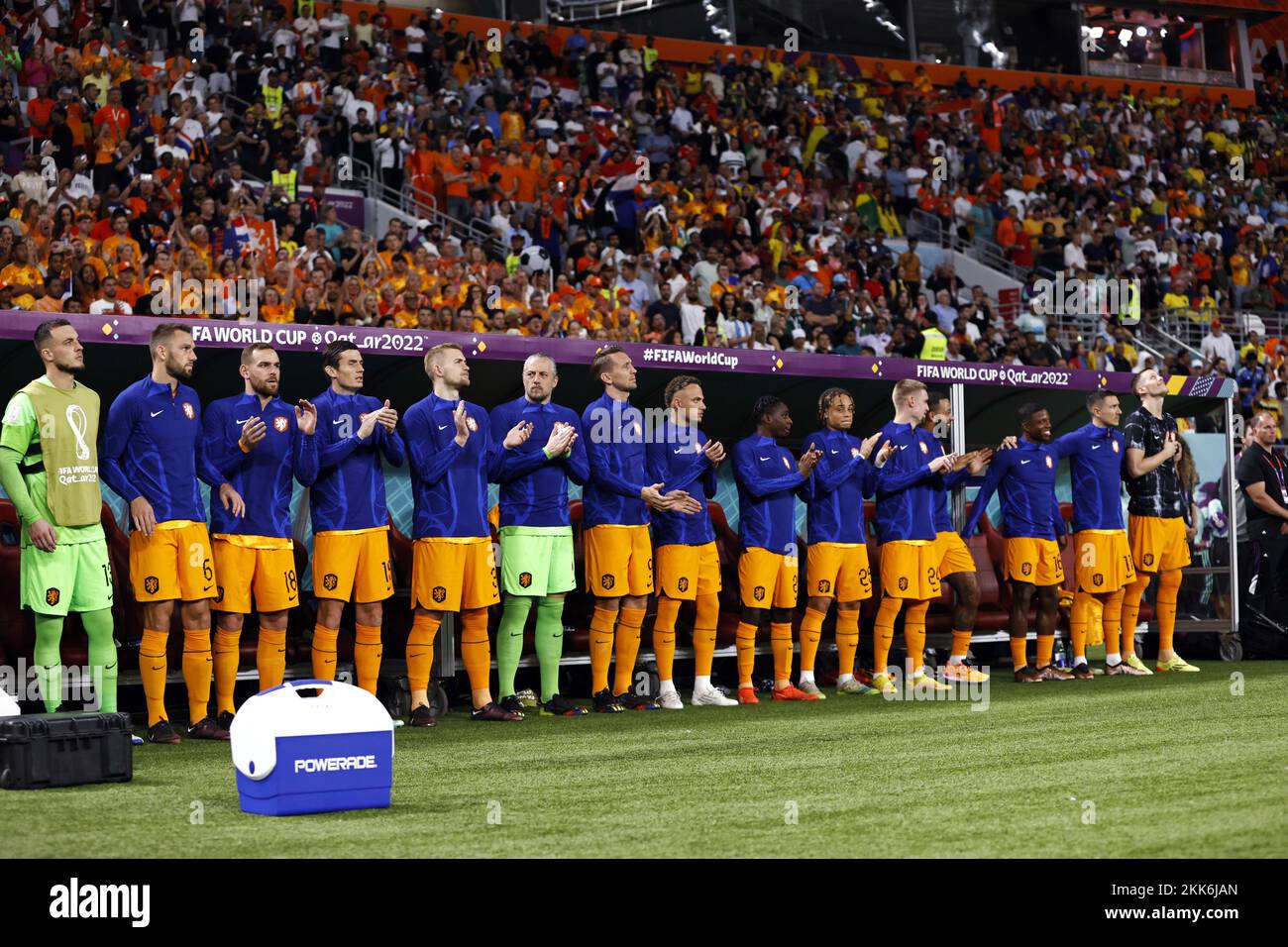 AL-RAYYAN - (LR) Holland goalkeeper Justin Bijlow, Stefan de Vrij of ...