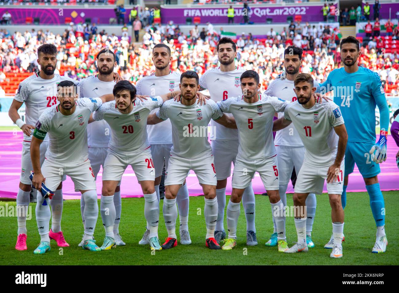 Qatar. 25th Nov, 2022. The Iranian national football team poses for a ...