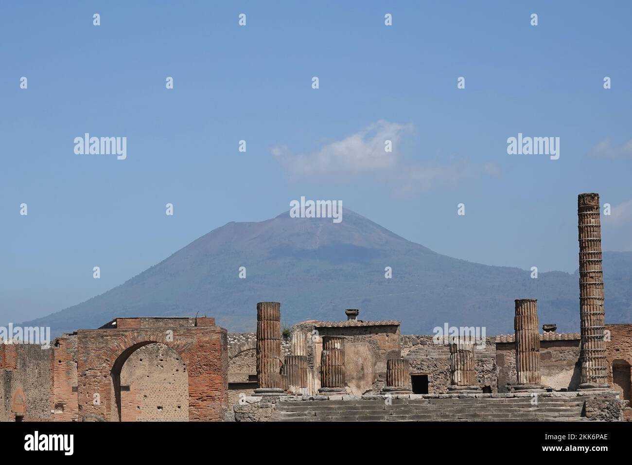 Mount Vesuvius with the remains of the ancient city of Pompeii in the ...