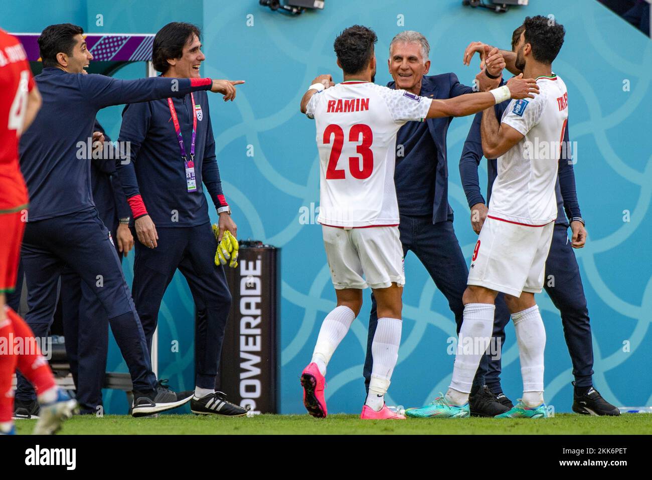 Qatar. 25th Nov, 2022. Ramin REZAEIAN of Iran celebrates with Iranian ...