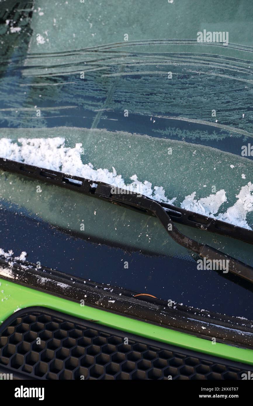 The frozen window of a car in cold winter day. Morning shot Stock Photo ...