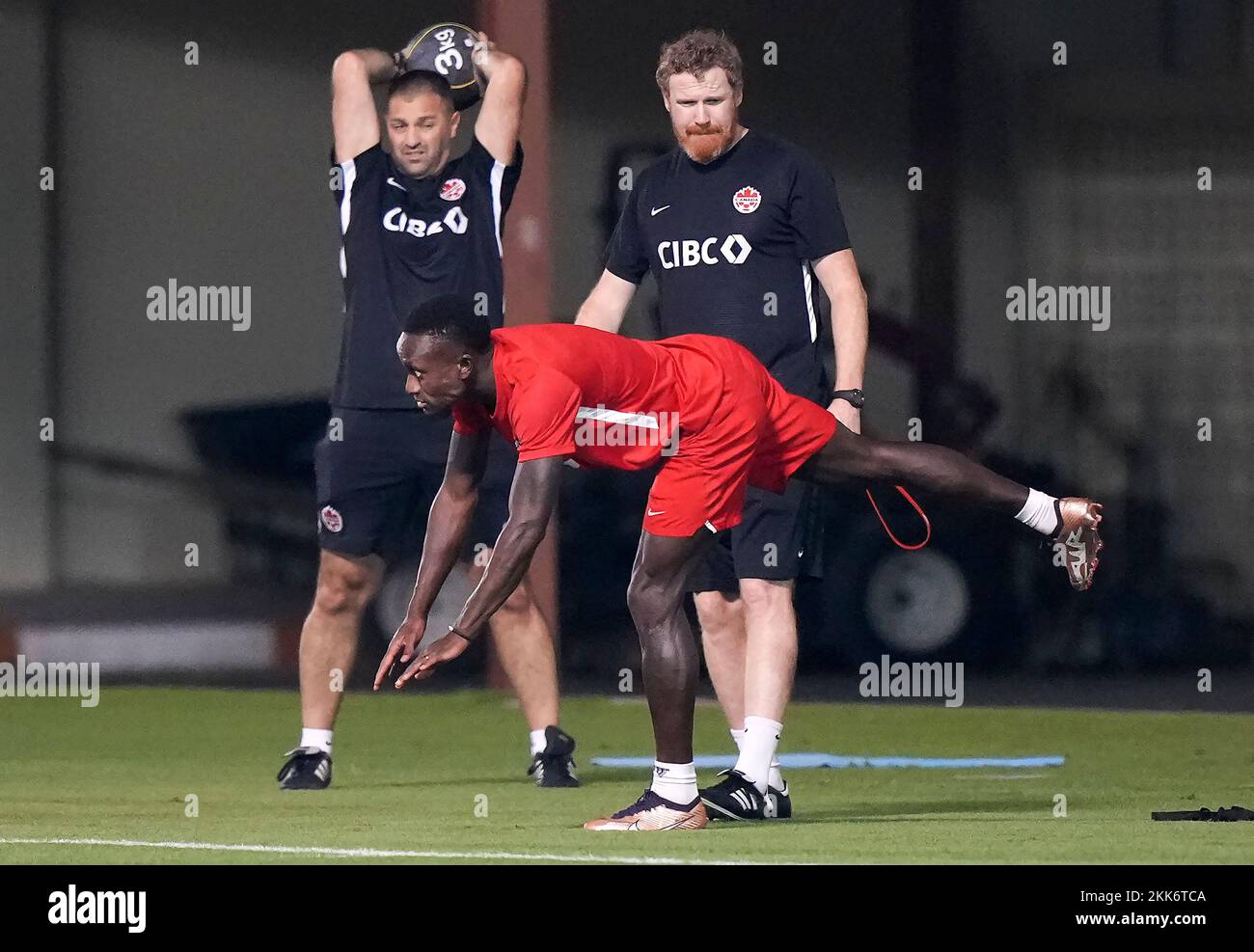 Qatar. 25th Nov, 2022. Canada midfielder Richie Laryea, front ...