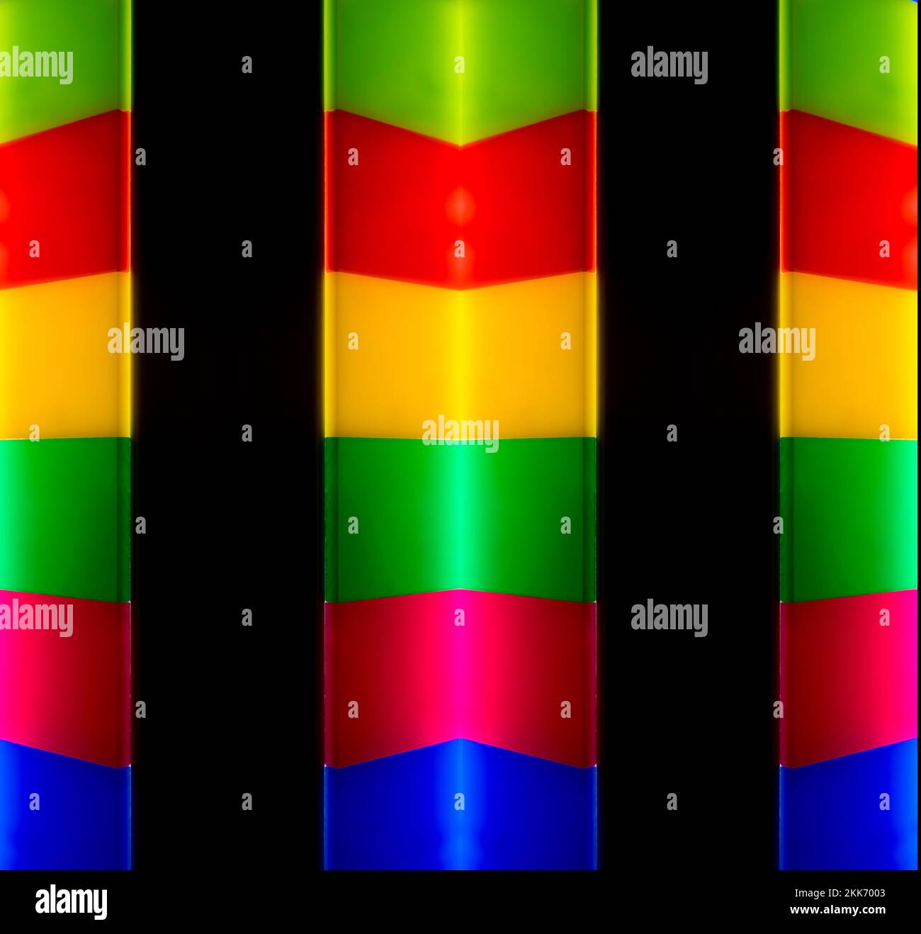 color plastic shape plexiglas backlit with LEDs on balck background ...