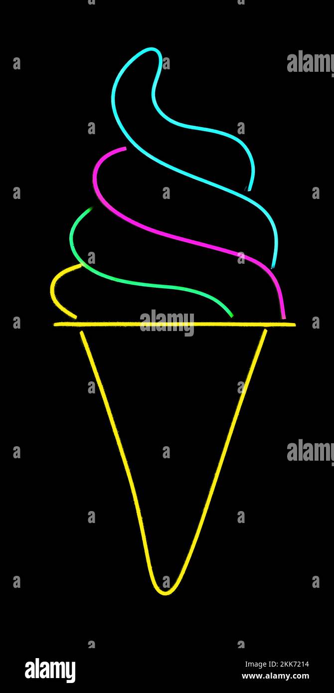 Ice Cream Cone Neon Light Sign Background Stock Photo - Alamy