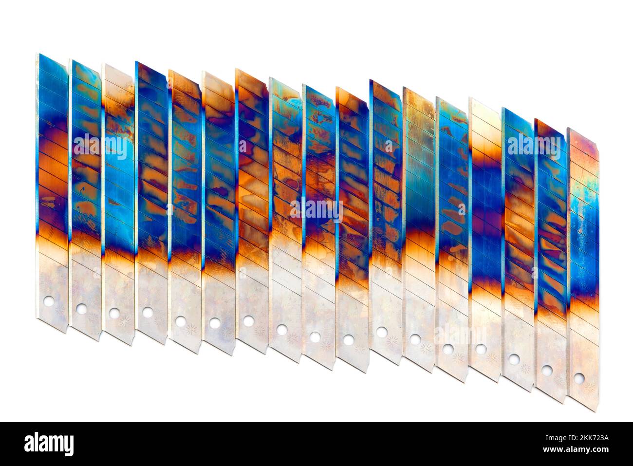 knife blades heated in the fire on white background Stock Photo - Alamy