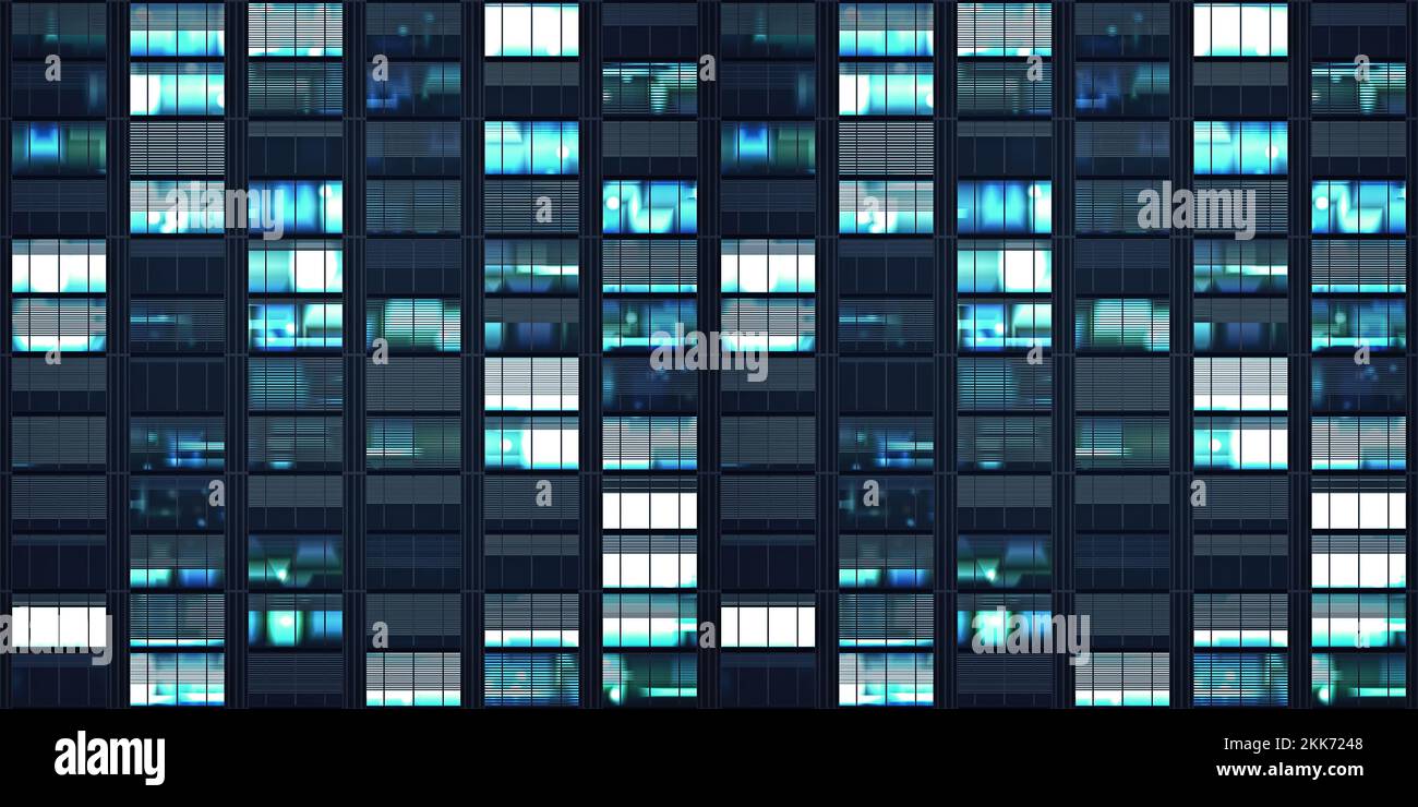 illustration of a modern office building windows in the night. Digital ...