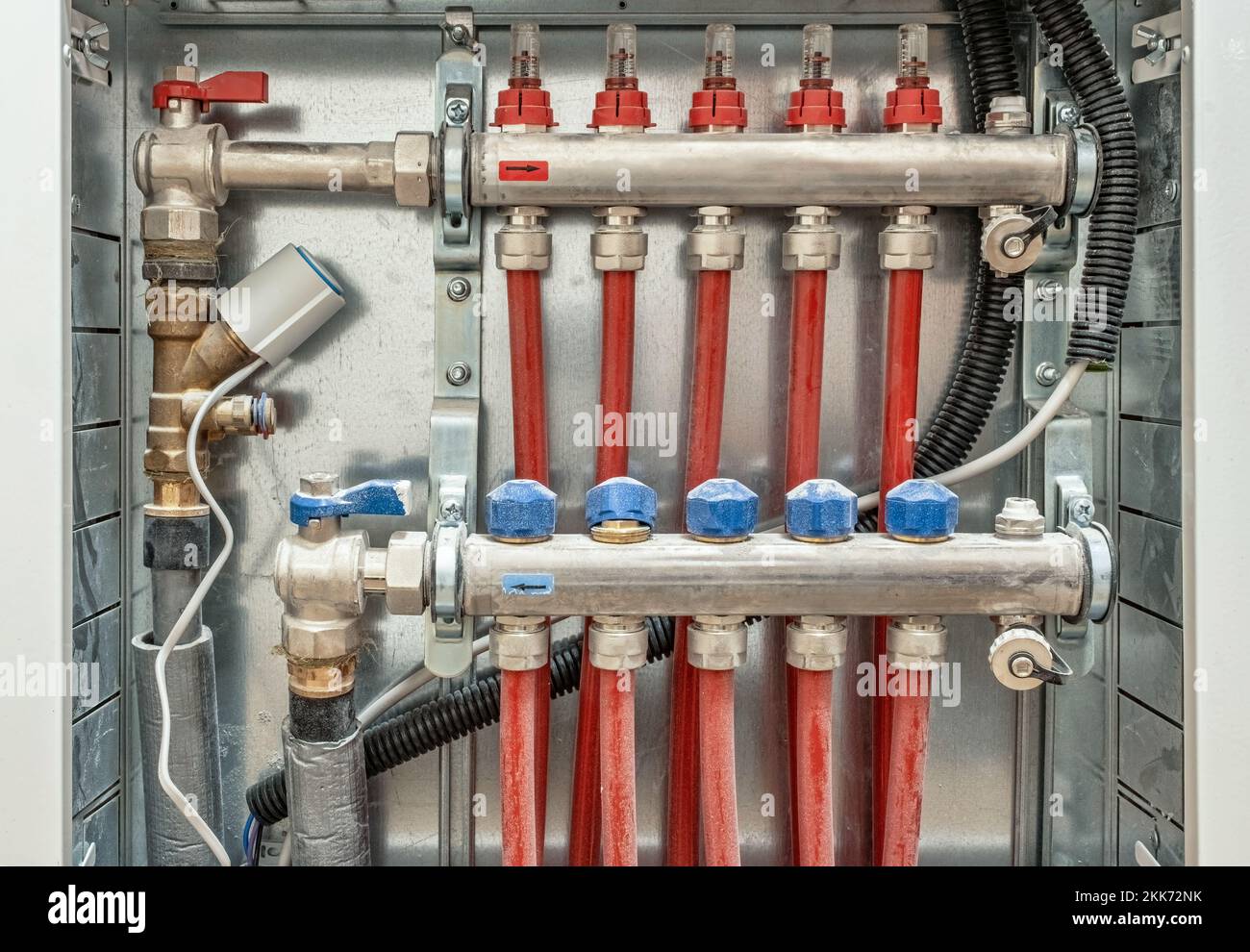 Main Control manifold of house heating system Stock Photo - Alamy