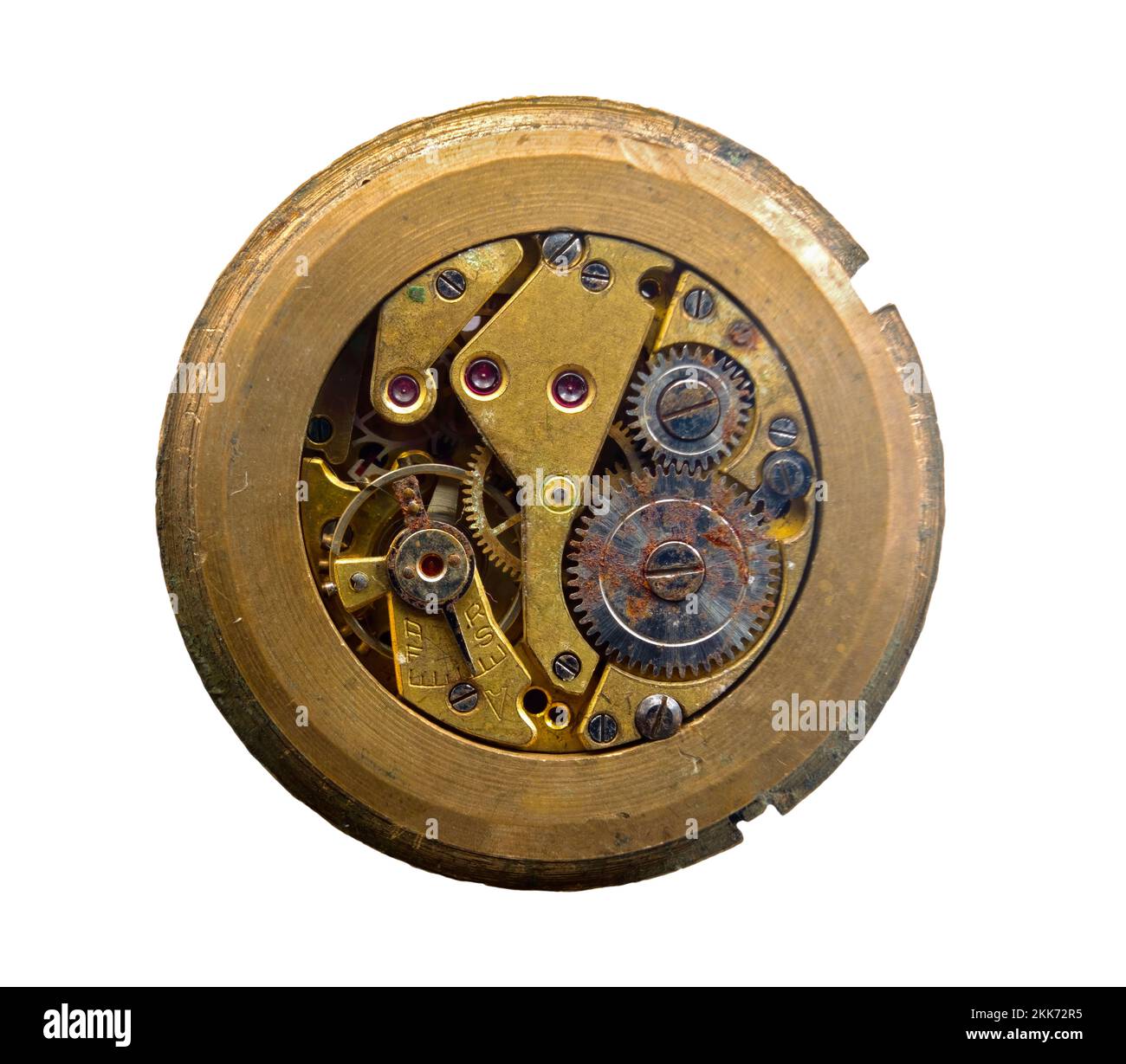 old Clockwork details, pinions and wheels macro closeup isolated on ...