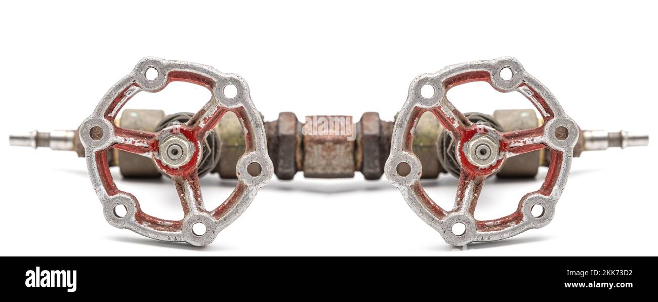 Old valve ant rusty pipes isolated on white Stock Photo - Alamy