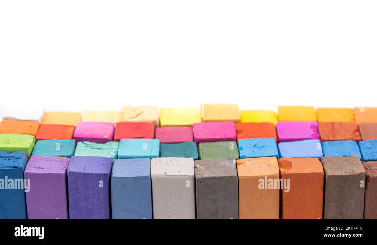 Square colorful pastel chalks closeup, low level angle Stock Photo - Alamy