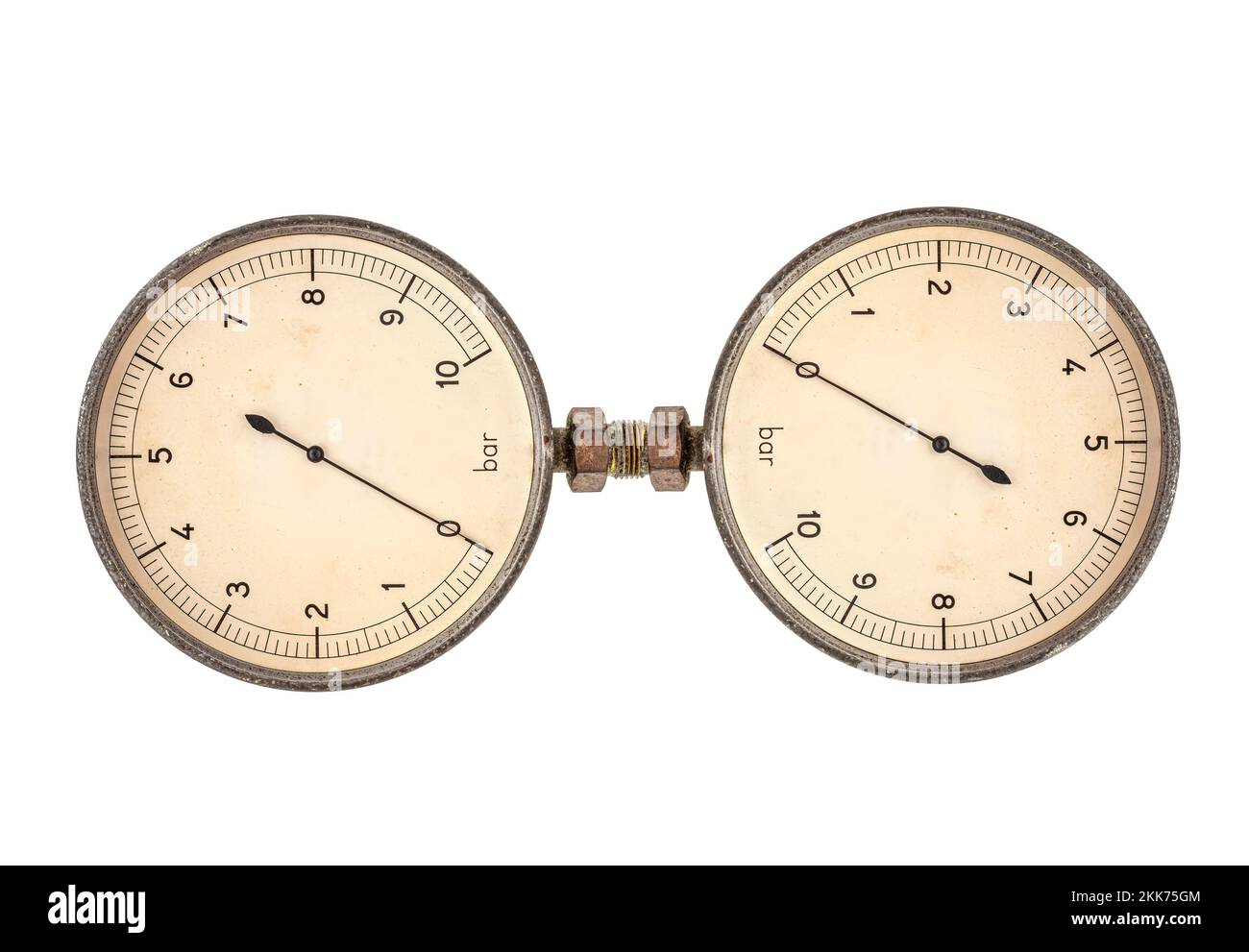 two Old vintage pressure gauge on a white background Stock Photo - Alamy