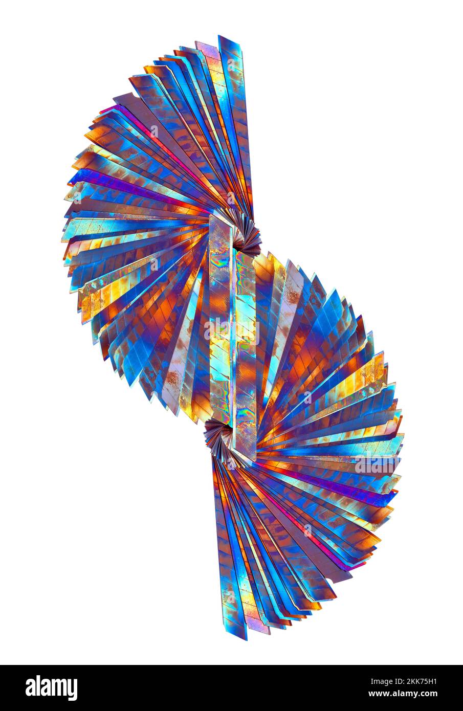 utility knife blades, heated in the fire arranged in the form of fan on ...