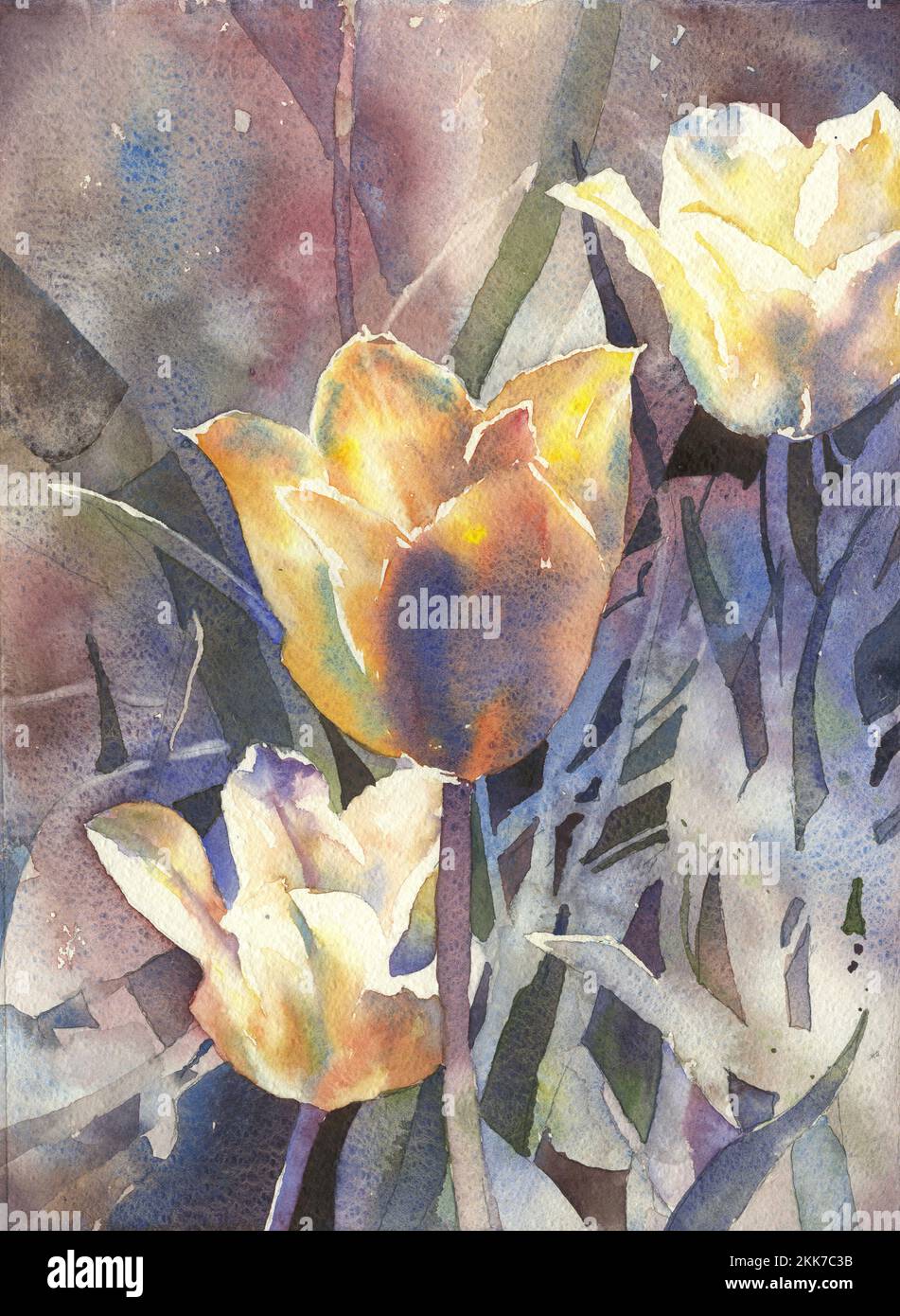 Tulip fine art watercolor painting. Colorful tulip home decor ...