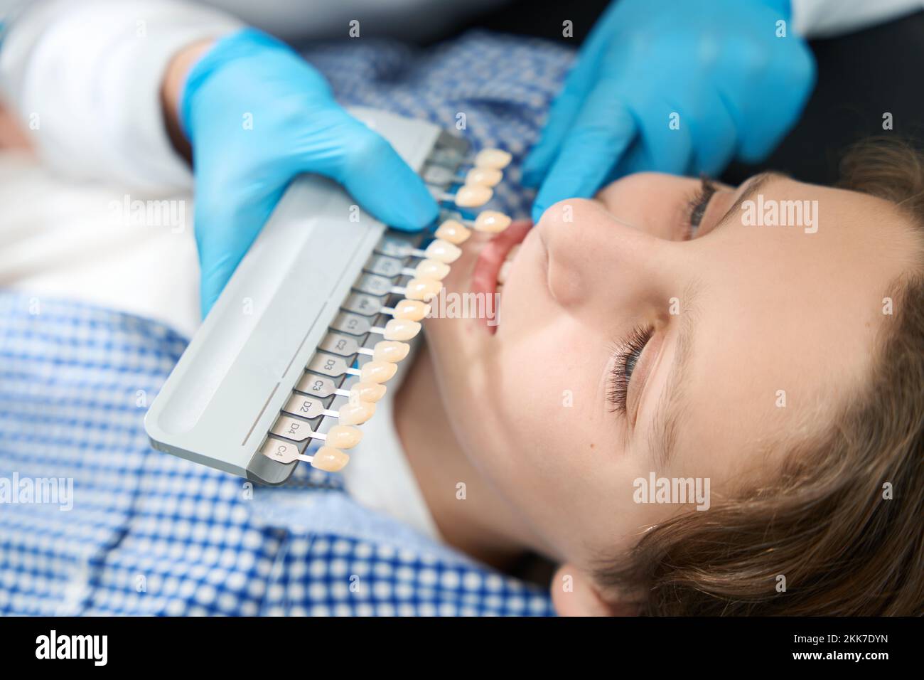 Close up of tooth color matching procedure in a dental clinic Stock ...