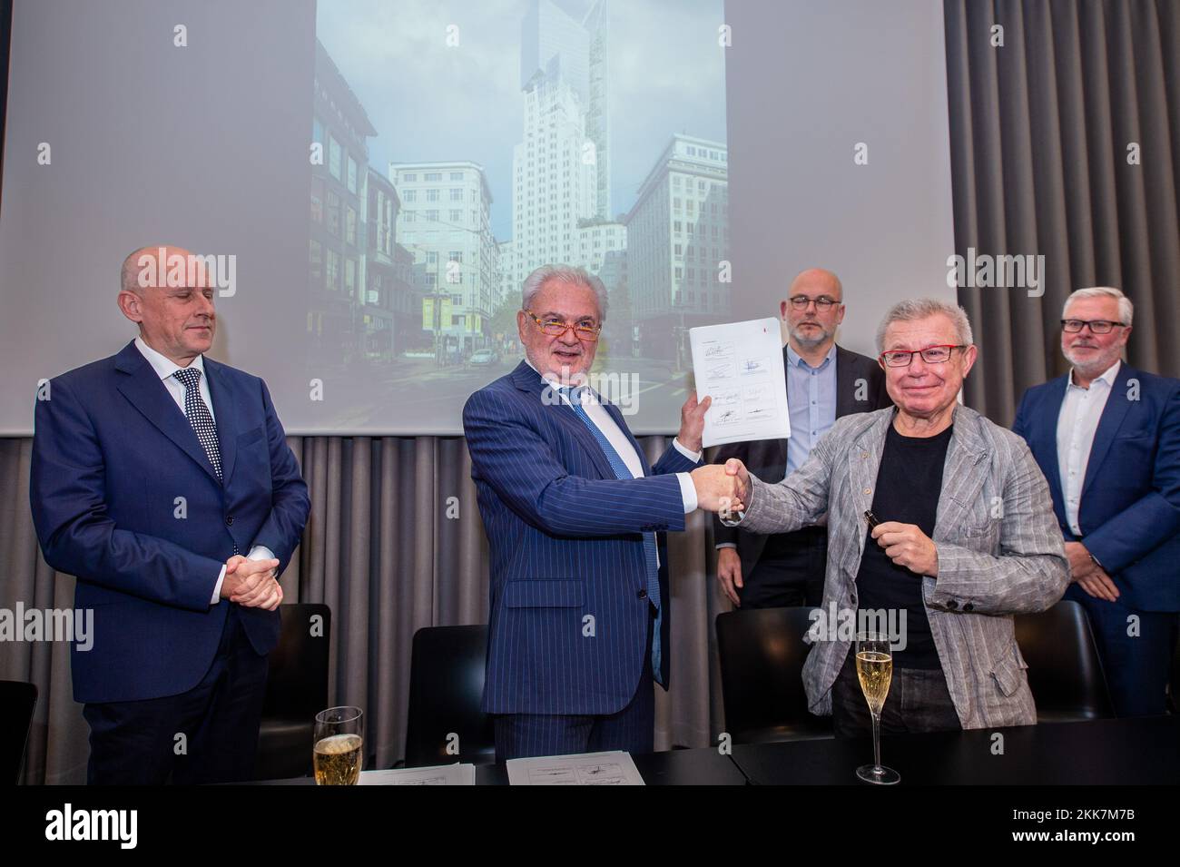 Katoen Natie CEO Fernand Huts, Architect Daniel Libeskind (2R ...