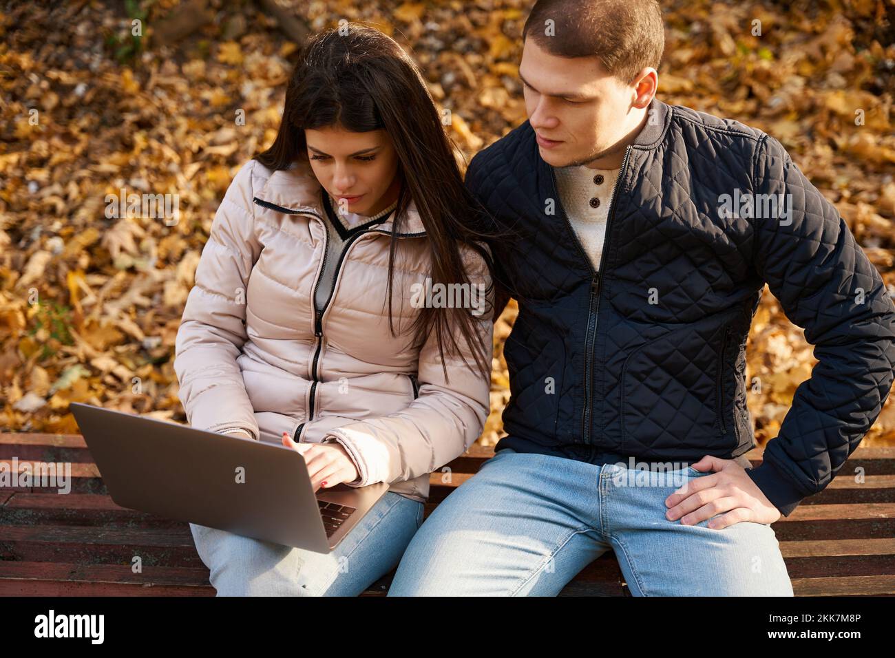 Focused young people are reading something in a laptop Stock Photo - Alamy