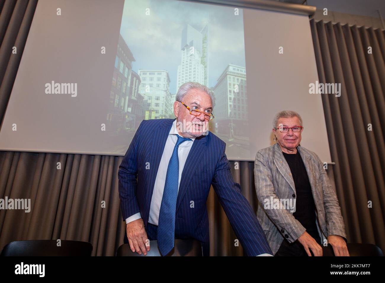 Katoen Natie CEO Fernand Huts and Architect Daniel Libeskind are seen ...
