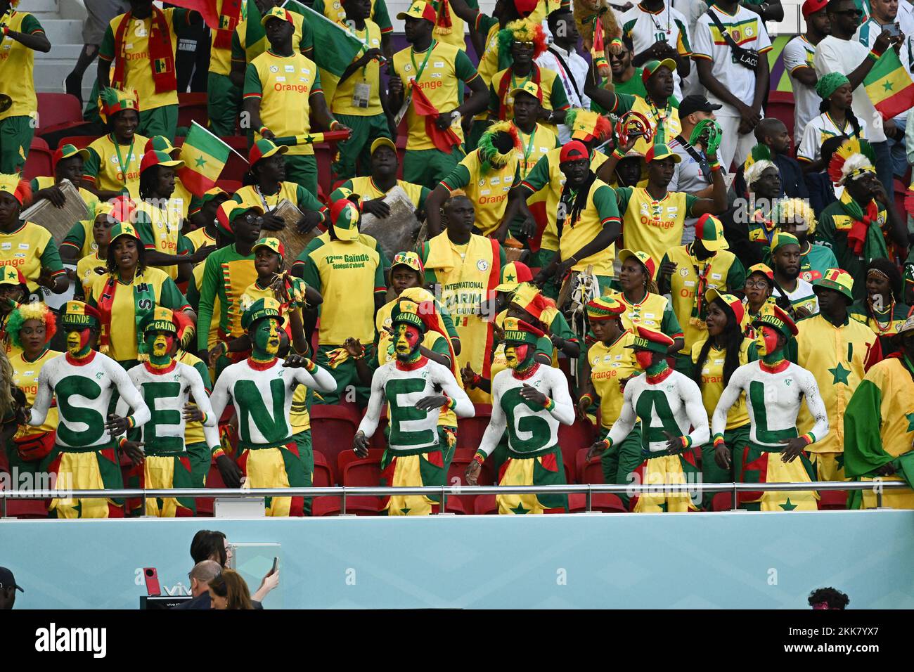 Senegalese fans attend the Qatar v Senegal match of the Fifa World Cup ...