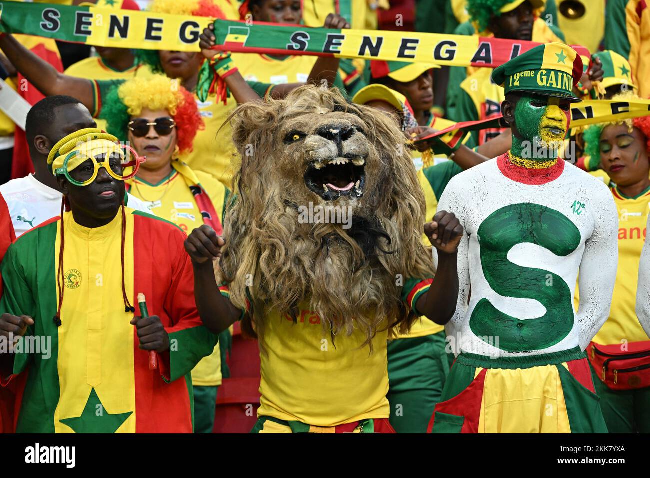 Senegalese fans attend the Qatar v Senegal match of the Fifa World Cup ...