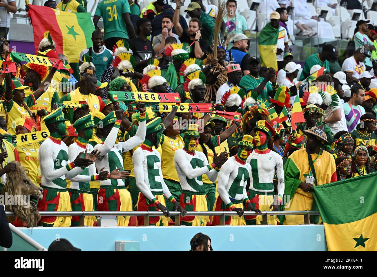 Senegalese fans attend the Qatar v Senegal match of the Fifa World Cup ...