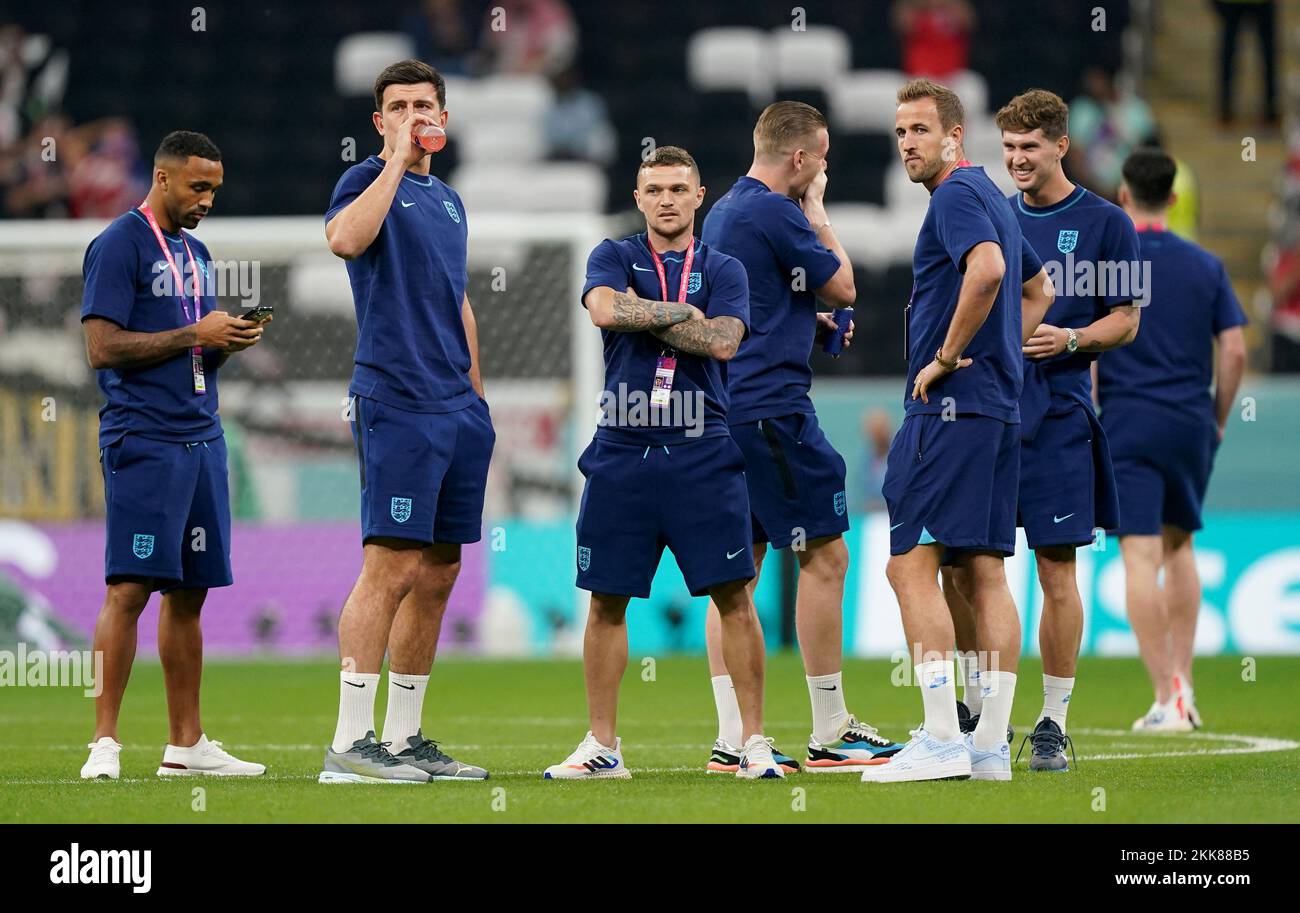 Left to right, England's Callum Wilson, Harry Maguire, Kieran Trippier ...