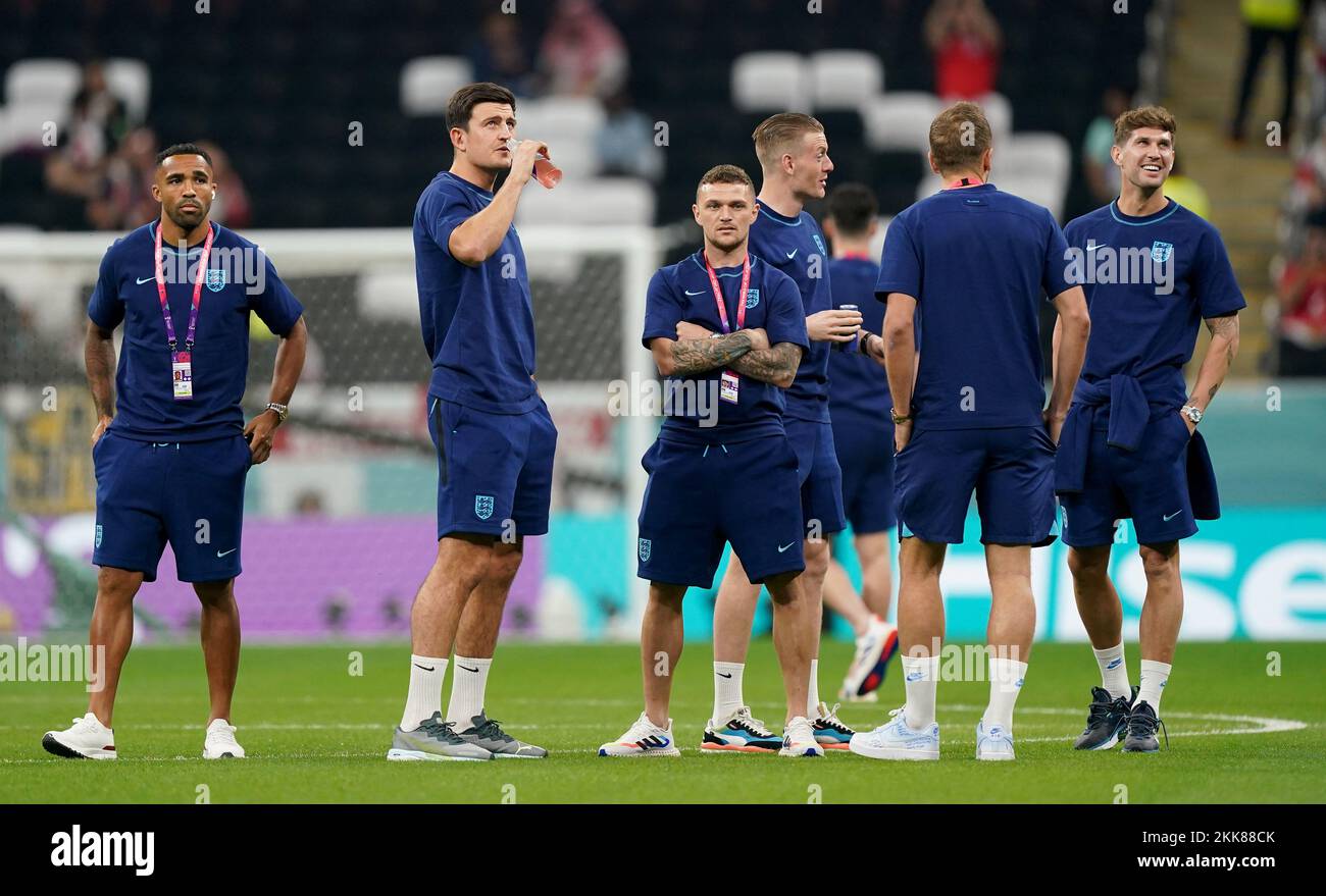 Left to right, England's Callum Wilson, Harry Maguire, Kieran Trippier ...