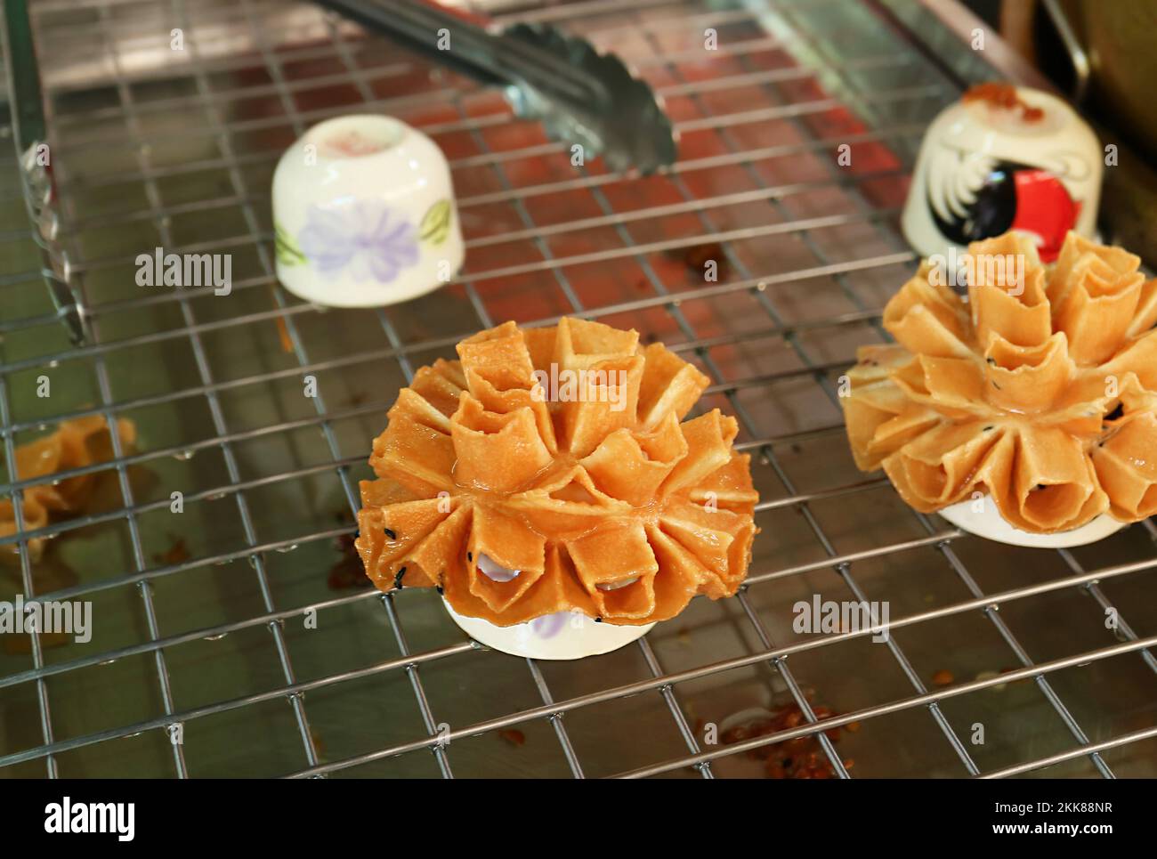 Freshly Fried Flower Shaped Thai Traditional Dessert Called Kanom ...