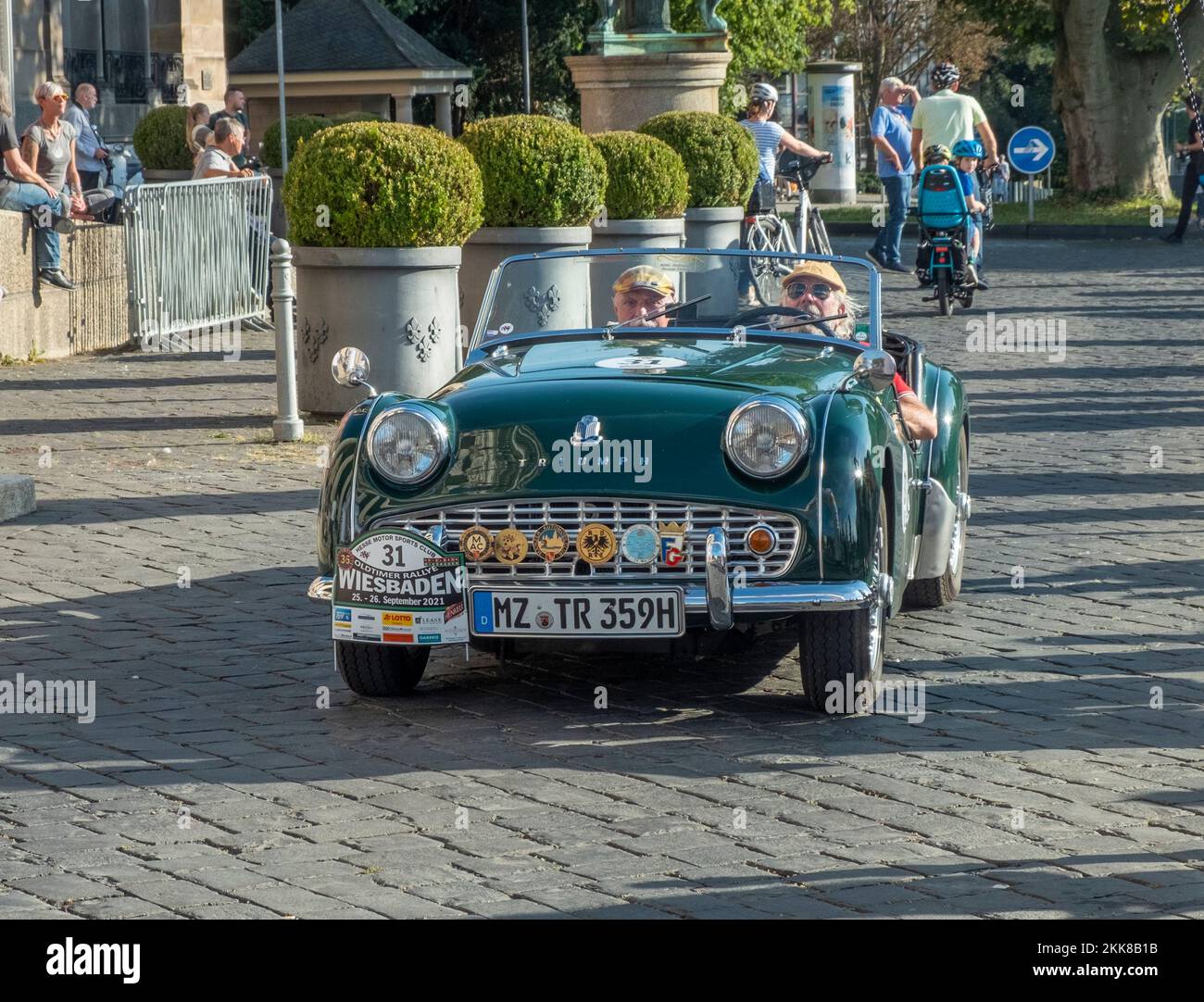Wiesbaden, Germany - 24. September 2021: the Triumph TR3A reaches the ...