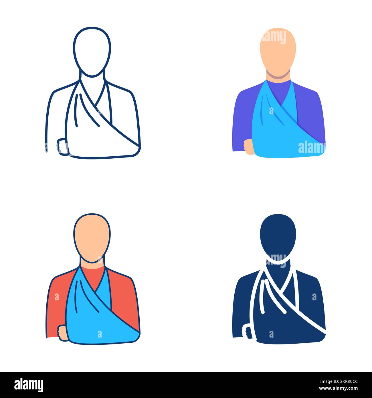 Traumatology icon set in flat and line style. Medical help with ...