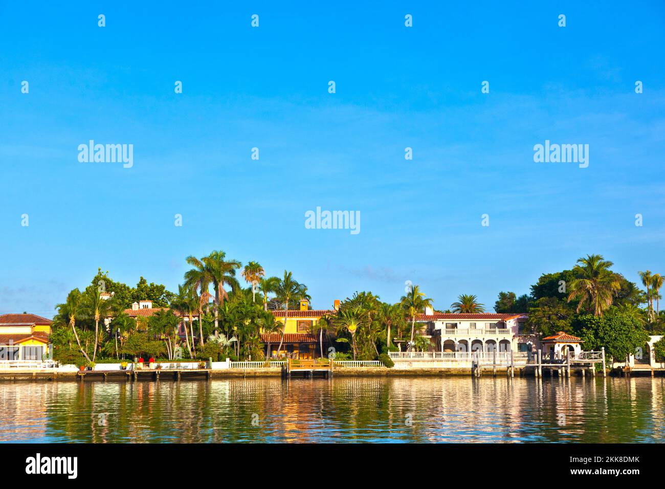 Miami, USA - July 31, 2010: luxury houses at the canal in Miami South ...