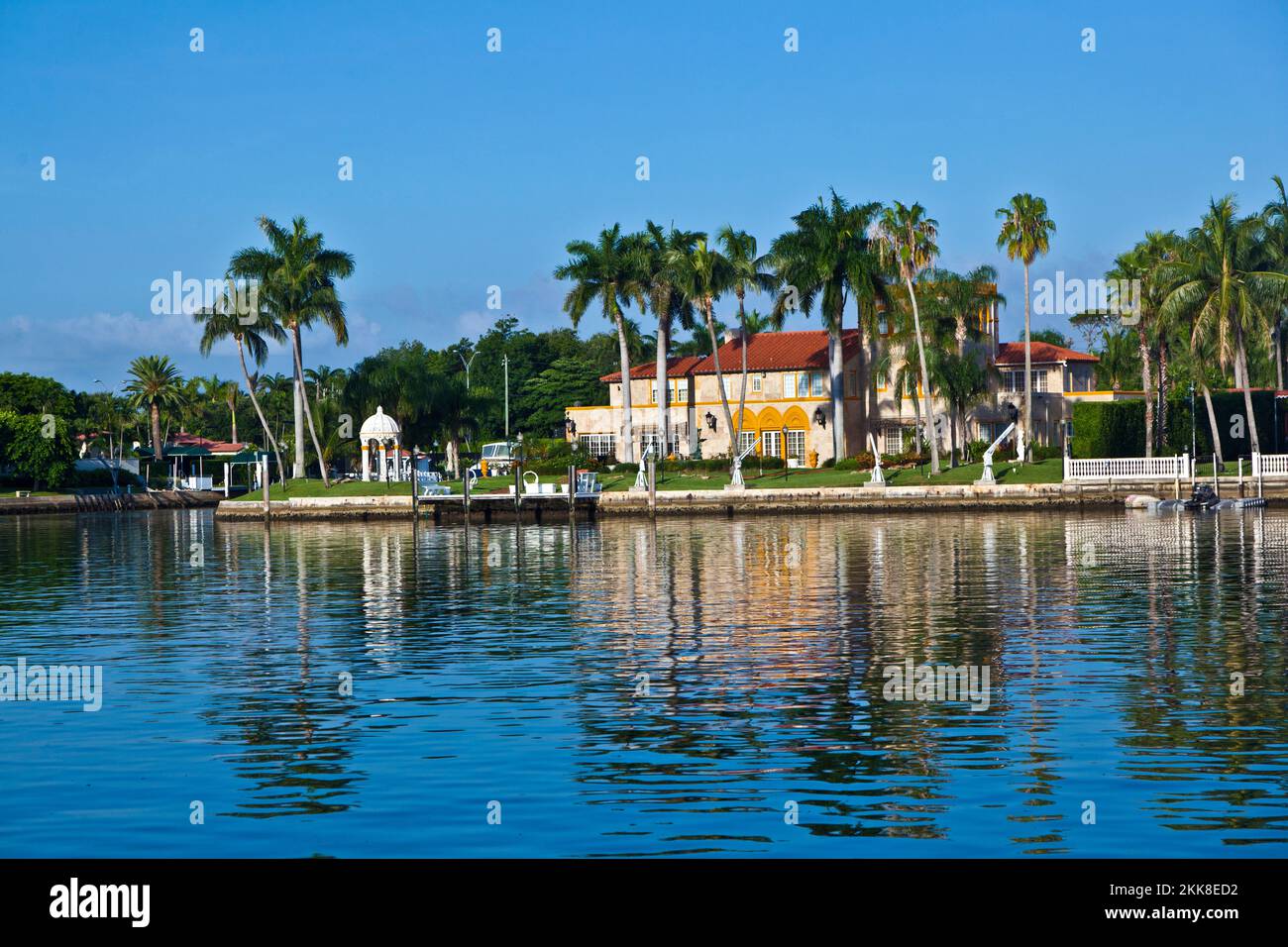 Miami, USA - July 31, 2010: luxury houses at the canal in Miami South ...