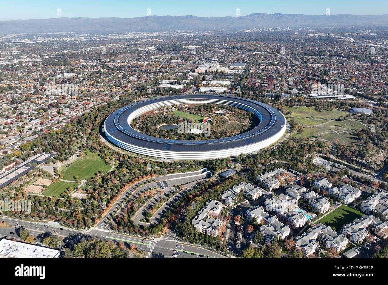 A general overall aerial view of Apple Park, Thursday, Nov. 24, 2022 ...