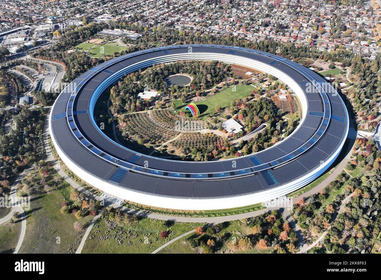 A general overall aerial view of Apple Park, Thursday, Nov. 24, 2022 ...