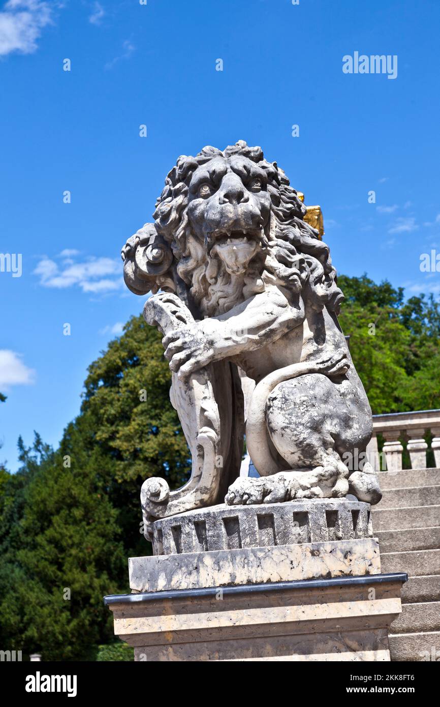 Munich, Germany - July 8, 2011: lion in park of nymphenburg castle ...
