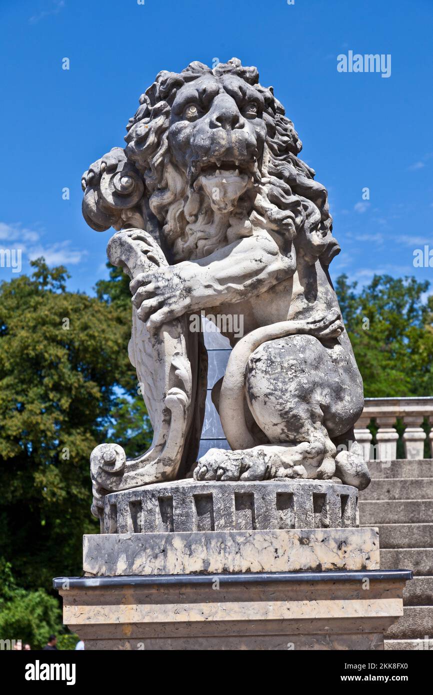 Munich, Germany - July 8, 2011: lion in park of nymphenburg castle ...