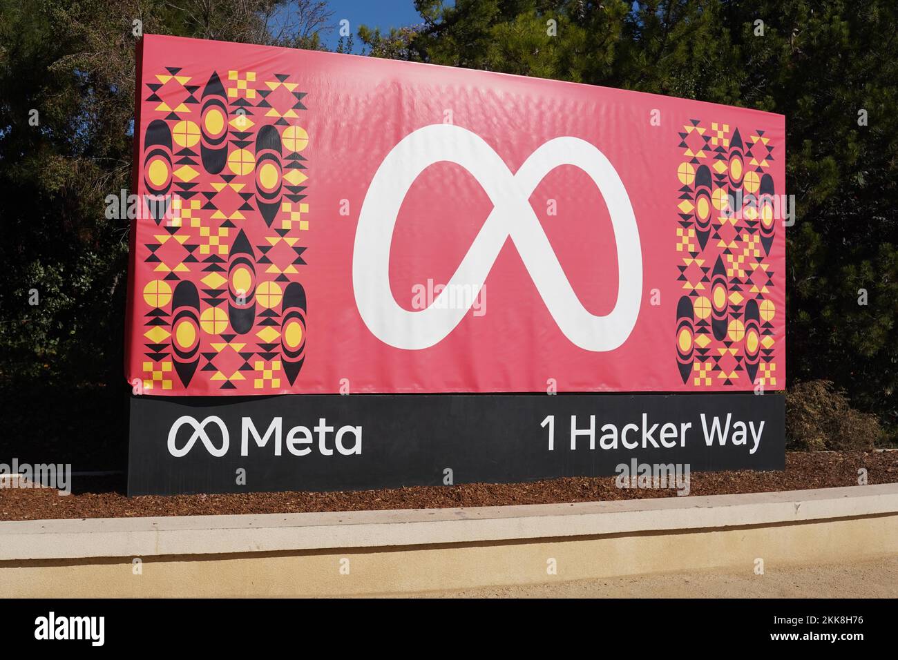 A sign at the entrance to Meta Platforms Headquarters (Facebook) at 1 ...