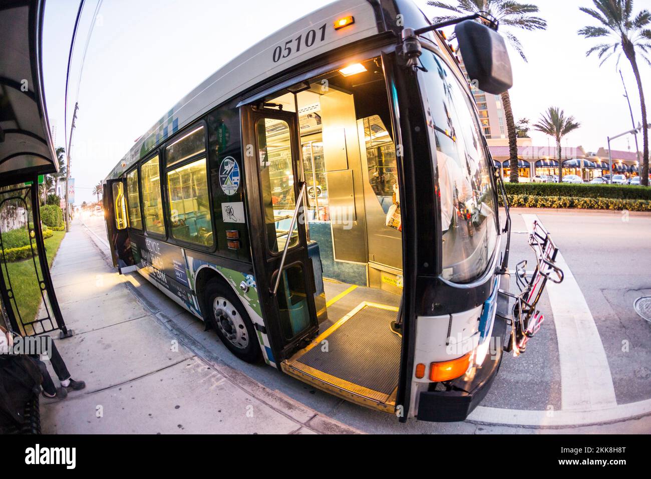 Miami, USA - August 18, 2014: people in the downtown Metro bus in Miami ...