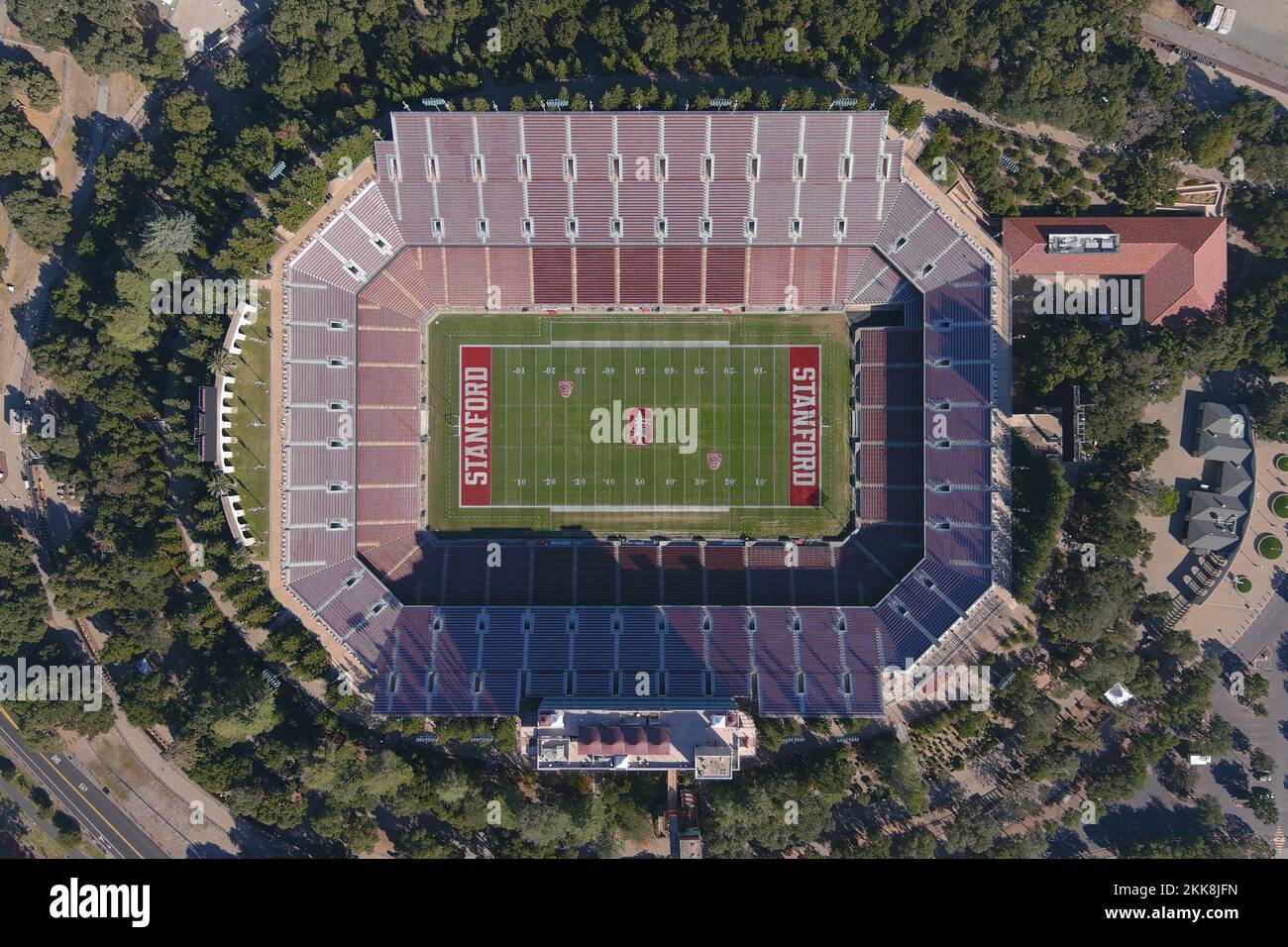 A general overall aerial view of the Stanford Stadium Football field ...