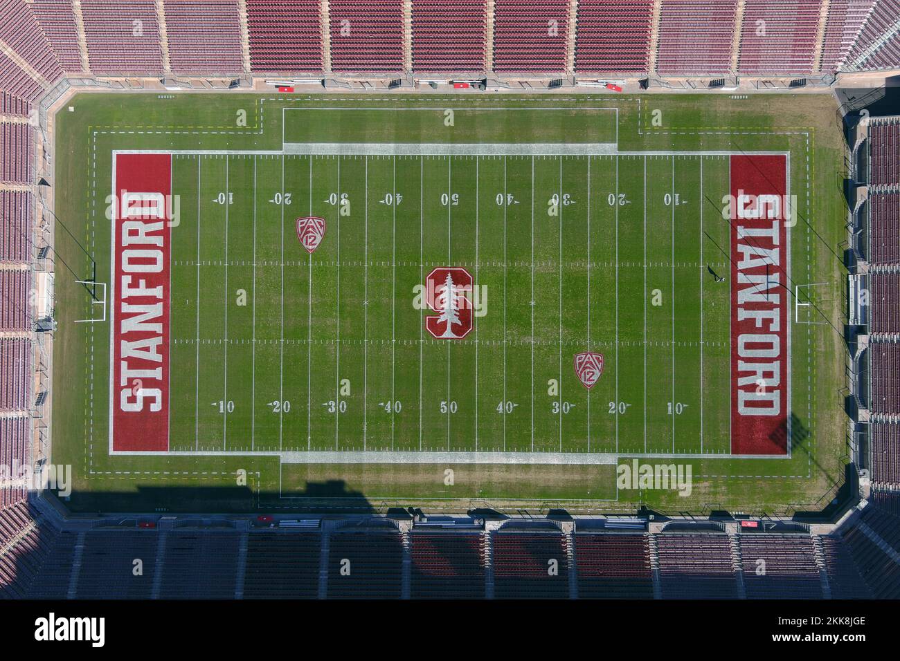 A general overall aerial view of the Stanford Stadium Football field ...