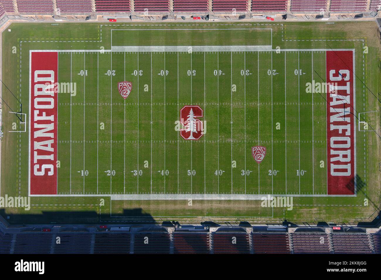A general overall aerial view of the Stanford Stadium Football field ...