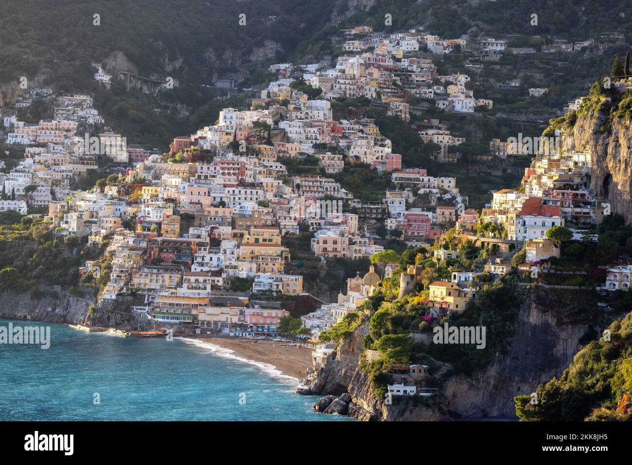 Touristic Town, Positano, on Rocky Cliffs and Mountain Landscape by the ...