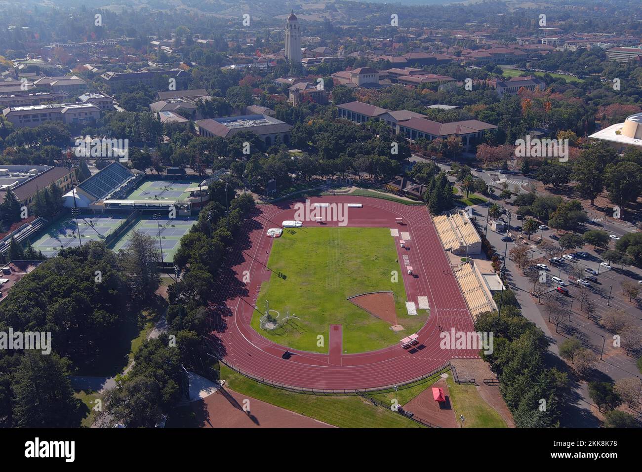A general overall aerial view of Cobb Track & Angell Field (foreground ...