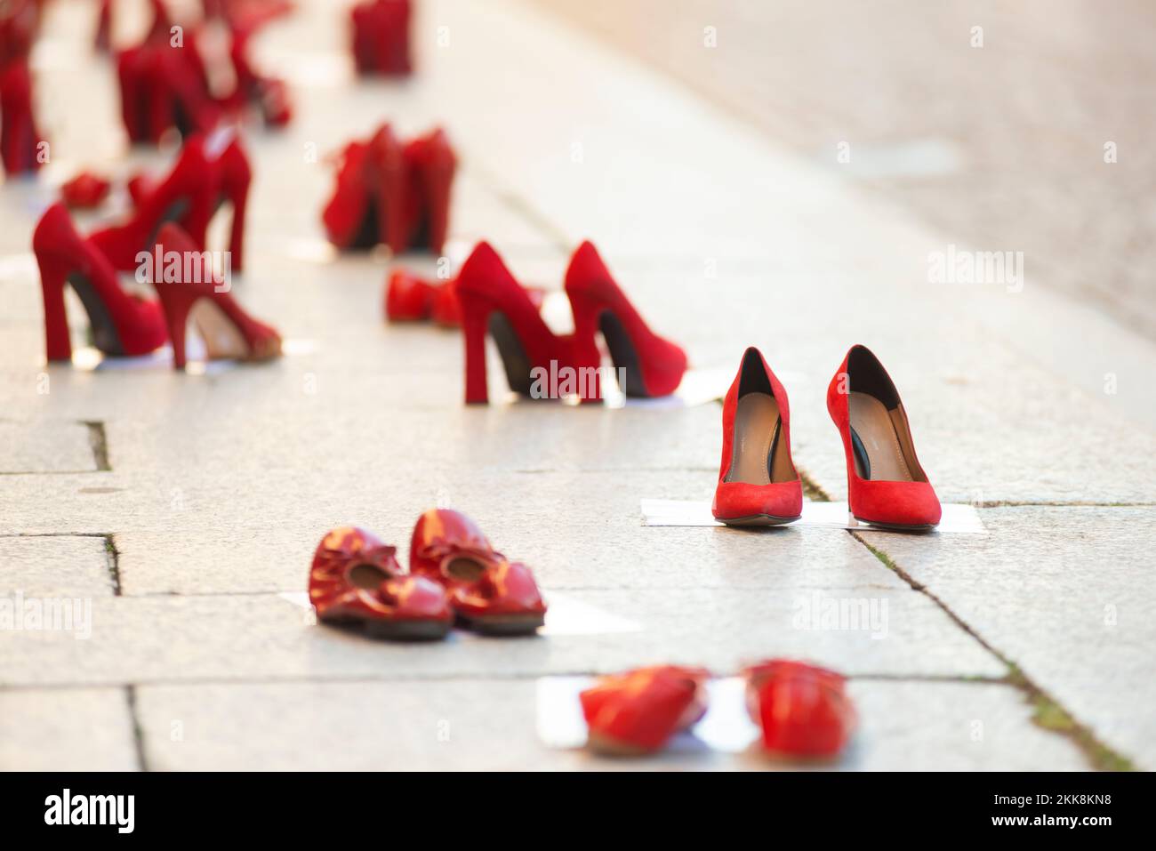 Italy, Lombardy, Exposed Red Shoes Along the Street Symbolized ...