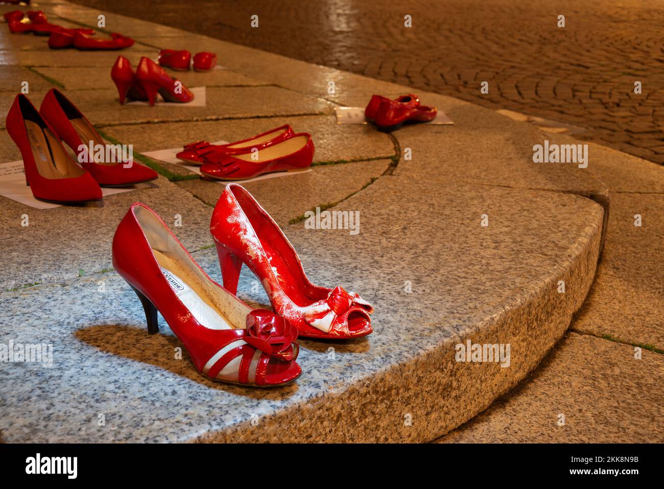 Italy, Lombardy, Exposed Red Shoes Along the Street Symbolized ...