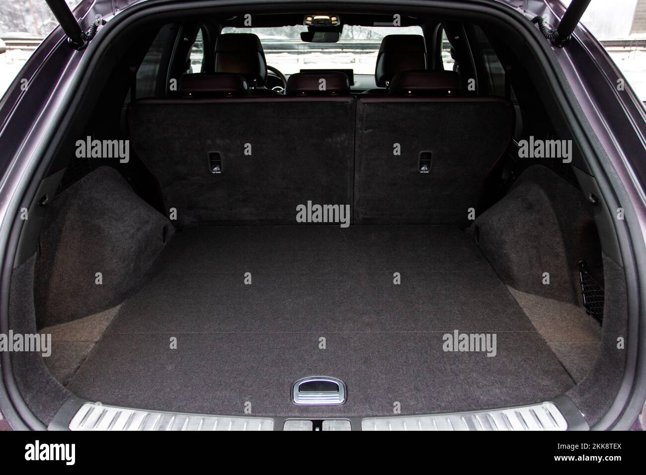 Huge, clean and empty car trunk in interior of compact suv. Rear view ...