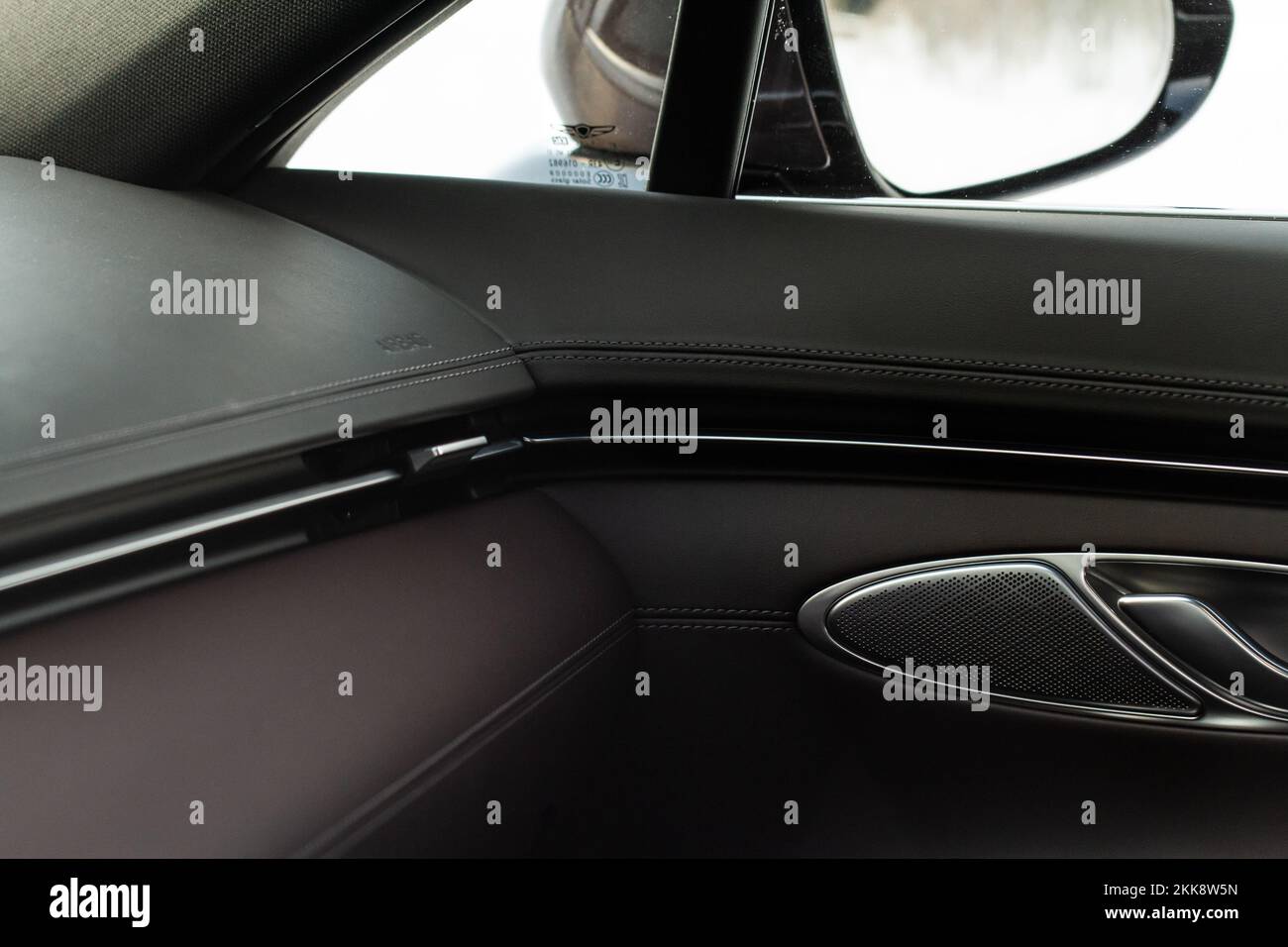 Modern car leather interior details with stitch. Car interior details ...