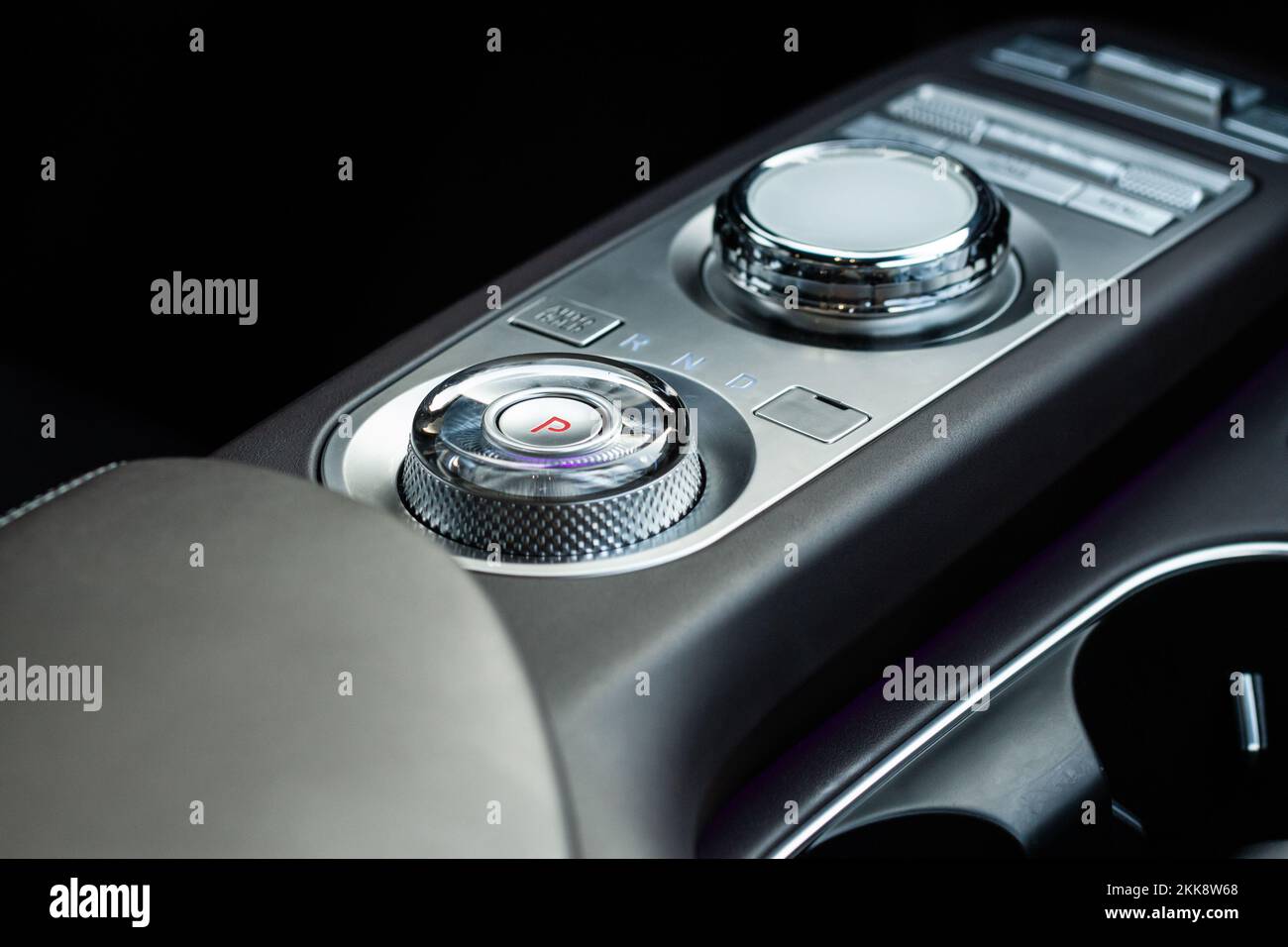 Modern car automatic gearbox. Gearbox control buttons. Gear selector ...