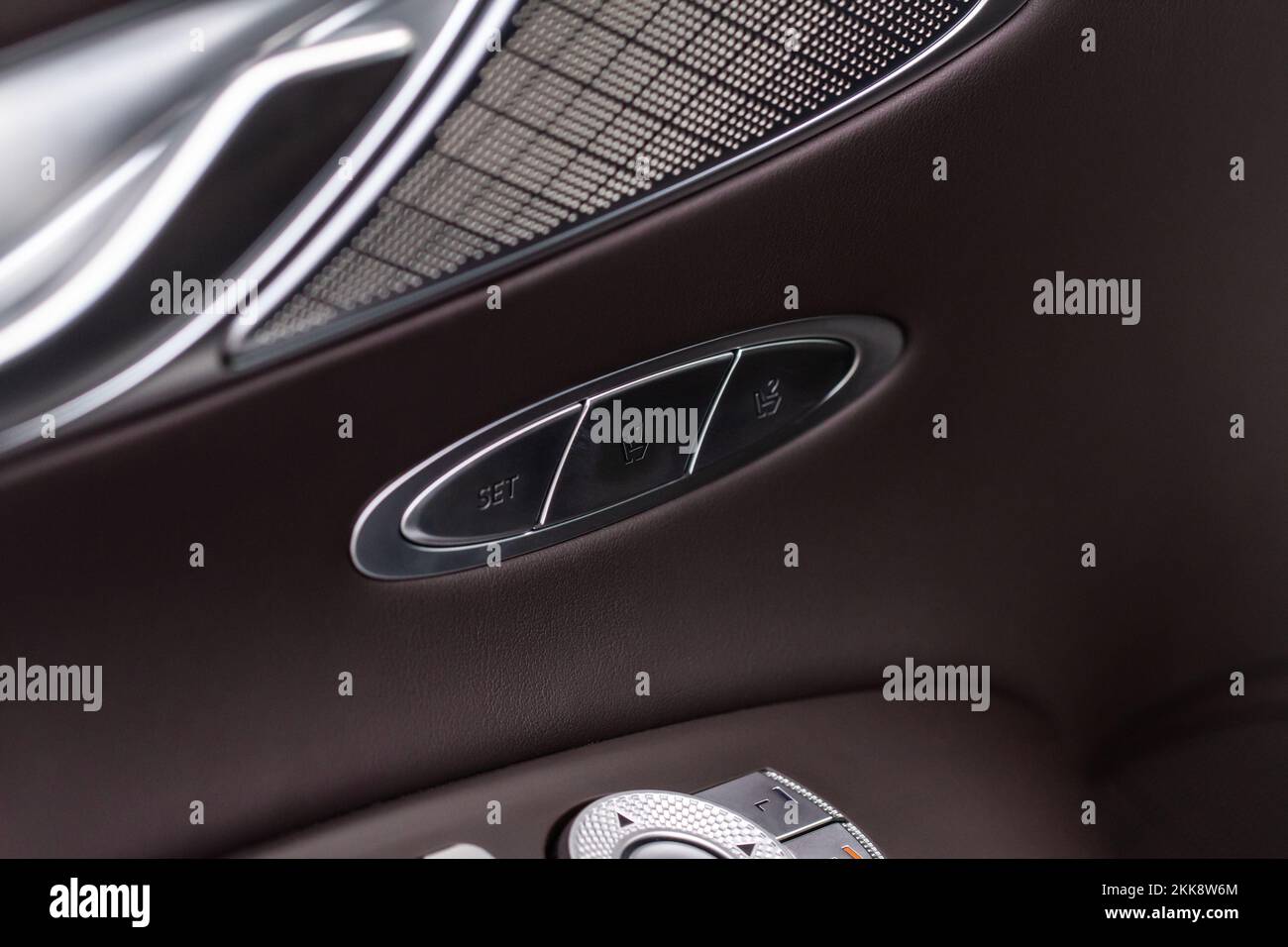 Electric car seat adjustment control panel close up view. Adjustable ...